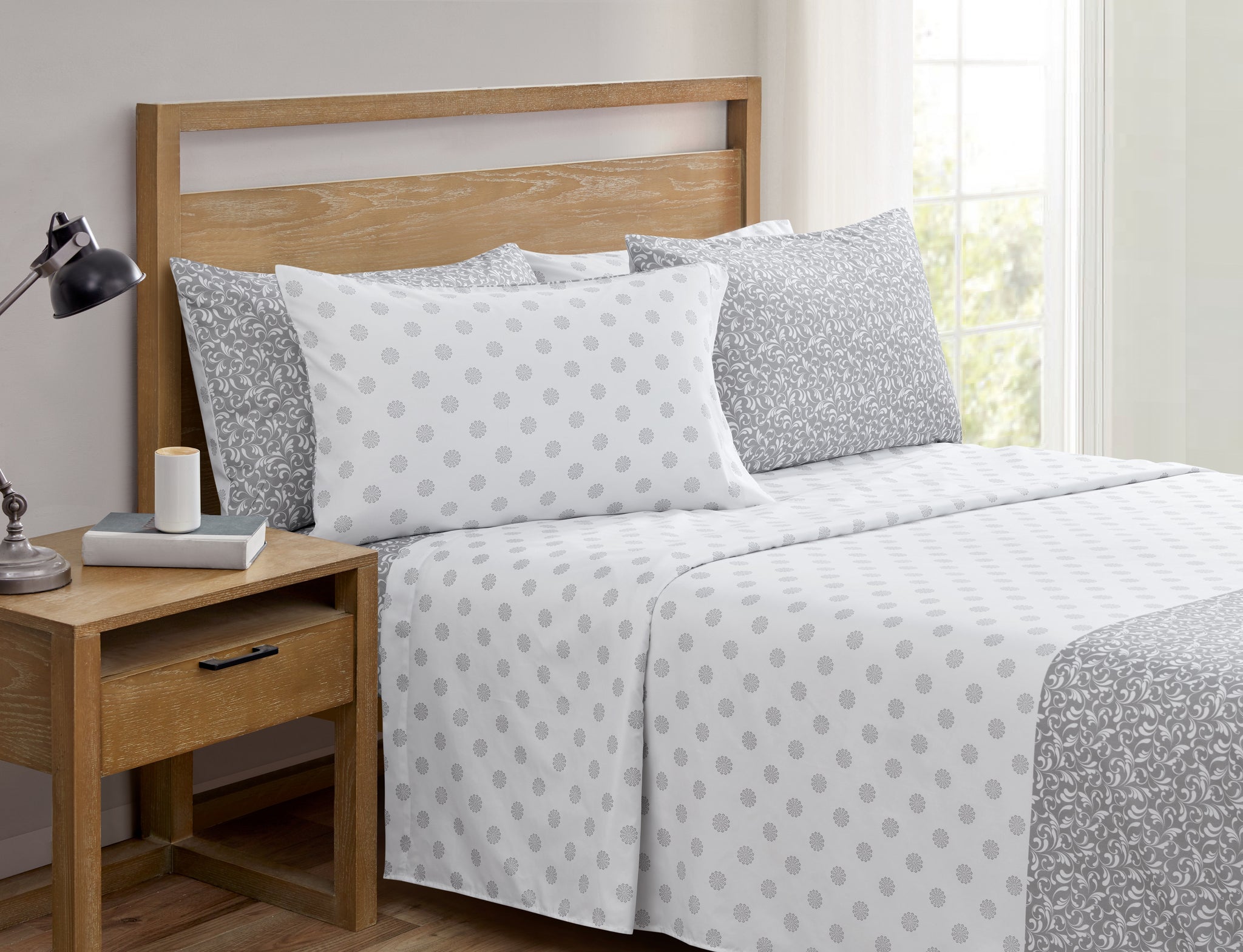 Medallion Scroll Grey 4 Piece Twin Sheet Set